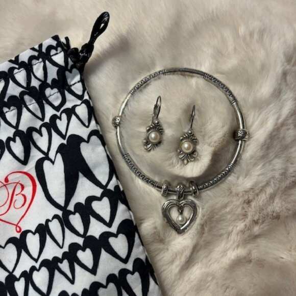 Brighton | Jewelry | Brighton Pearlheart Bangle Bracelet Earring Set ...